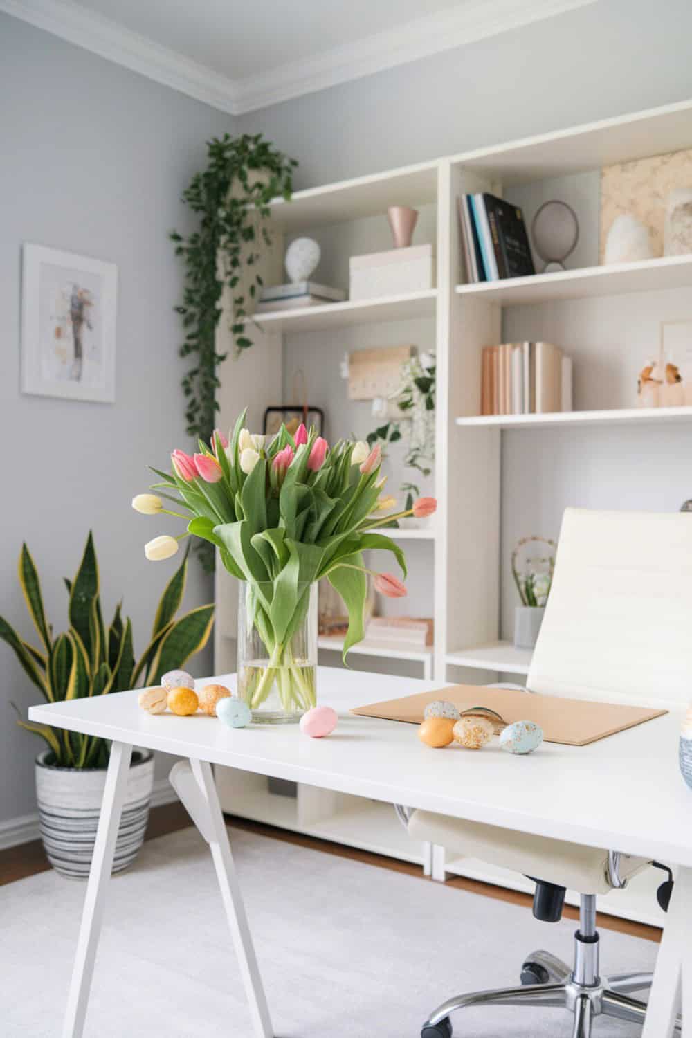 Here's a Cute Easter Desk Setup for Your Home Office - Twins Mommy